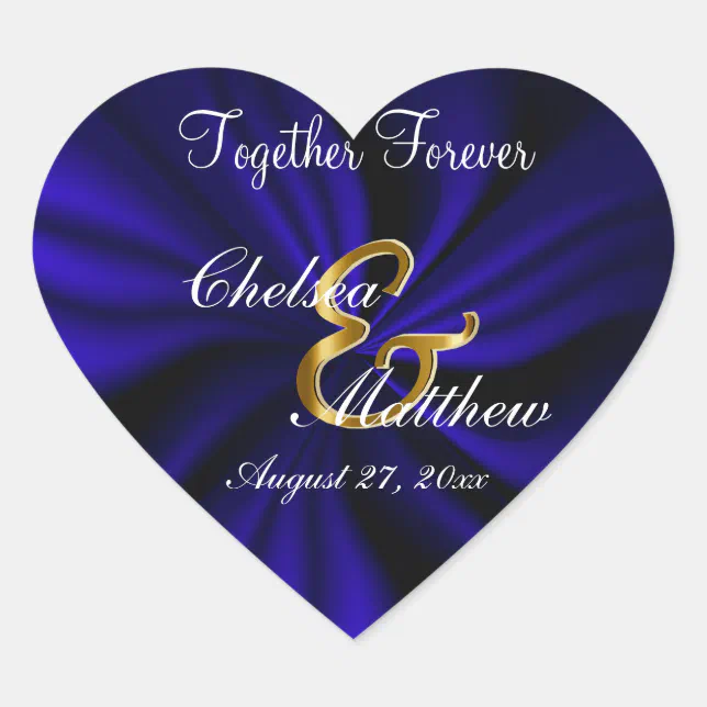 Wedding in Satin Dark Blue | Personalize Heart Sticker | Zazzle