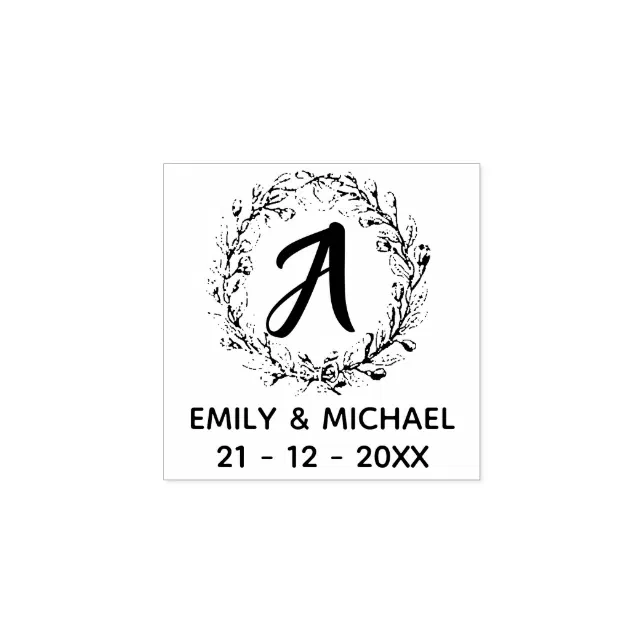 Wedding Initial Monogram Rubber Stamp Wreath | Zazzle