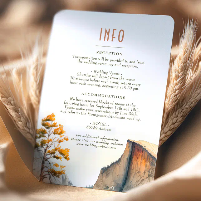 Wedding Insert INFO and Details Yosemite Park Invitation | Zazzle
