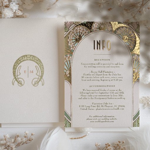 Wedding Insert INFO Vintage Art Nouveau by Mucha Foil Holiday Postcard ...