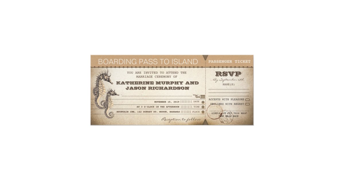 wedding invitation boarding pass tickets | Zazzle.com