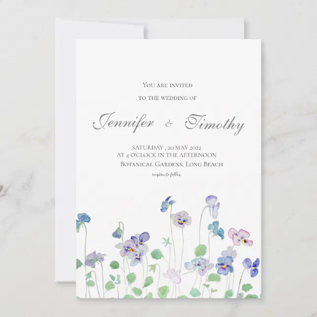 Wedding Invitation Botanical pansies | Zazzle