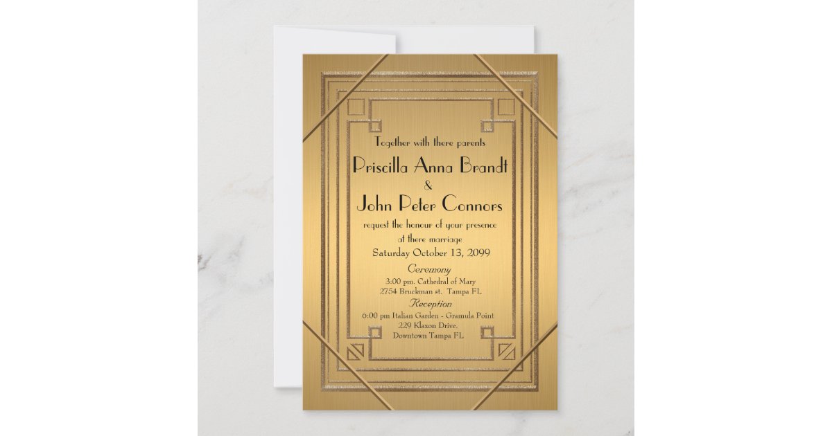 Wedding invitation card,Great Gatsby, gold & gold | Zazzle