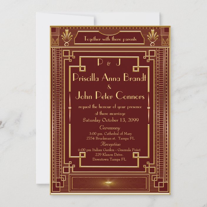 Wedding invitation card,Great Gatsby, RED, gold | Zazzle.com
