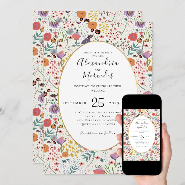 Wedding invitation colorful flowers Spring floral | Zazzle