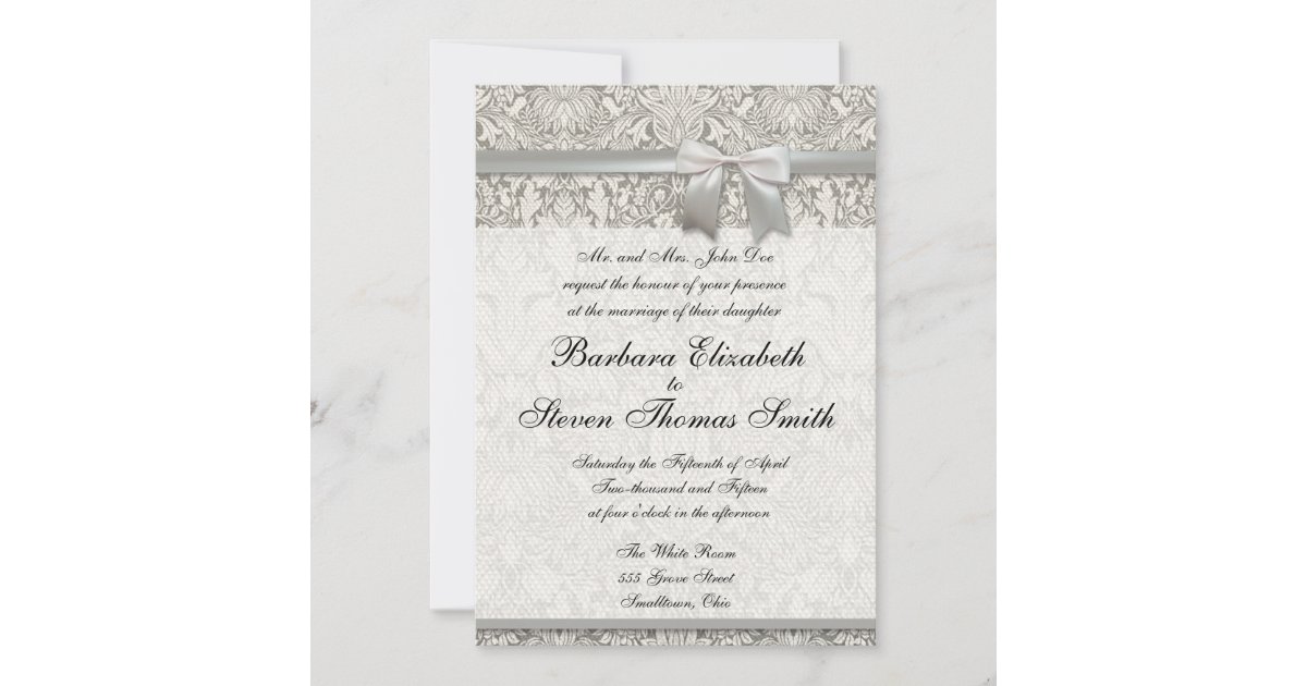 Wedding Invitation Custom White Lace Template | Zazzle