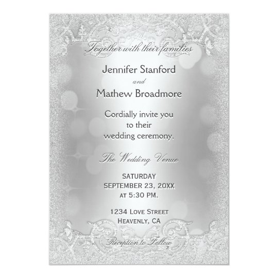 Wedding Invitation Elegant Silver Faux Glitter | Zazzle