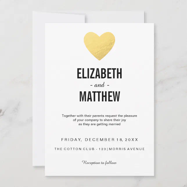 Wedding invitation | gold heart | invite card | Zazzle