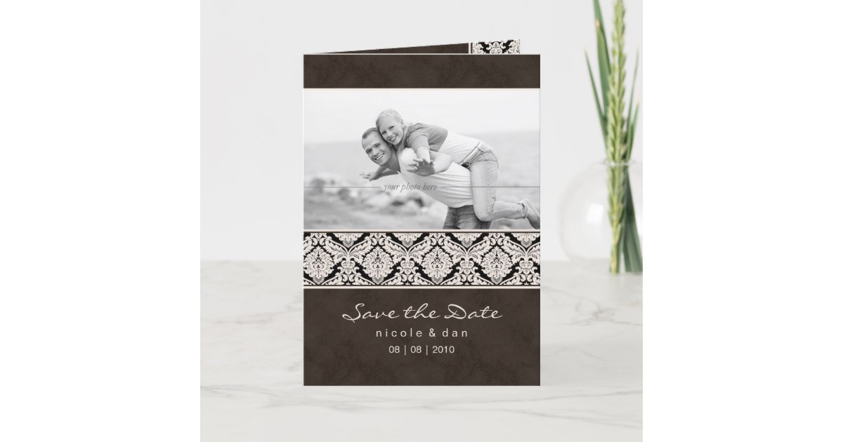 Wedding Invitation Greeting Card Brown Damask | Zazzle