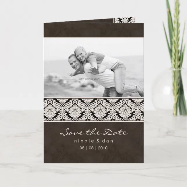 Wedding Invitation Greeting Card Brown Damask | Zazzle