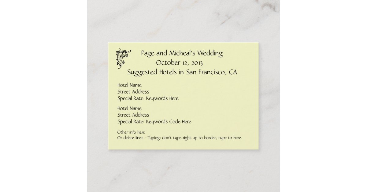 Wedding Invitation Hotel Reservation Suggestion | Zazzle