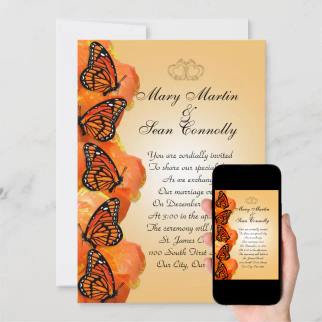 Wedding Invitation Monarch Butterflies | Zazzle
