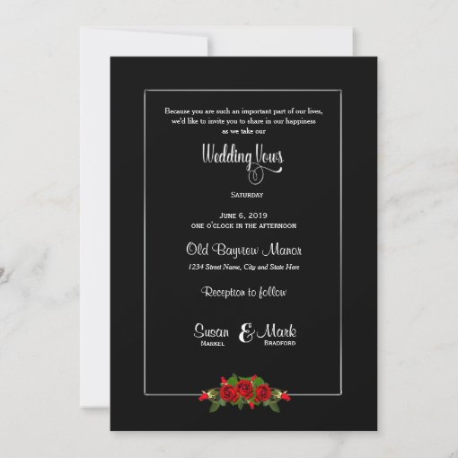 Wedding Invitation, Red Rose Collection/Black Invitation | Zazzle