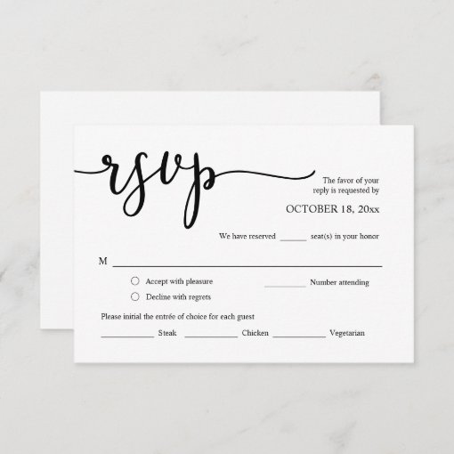 Wedding Invitation RSVP, Meal Options Card | Zazzle