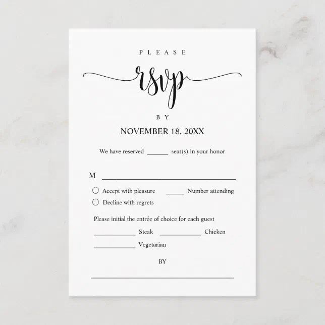 Wedding Invitation RSVP Respond, Meal options Card | Zazzle