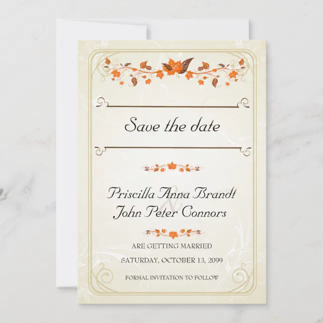 Wedding Invitation Save The Date,Fall Leaves Theme | Zazzle