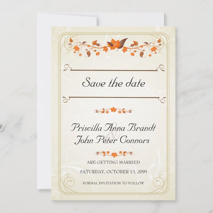 Wedding Invitation Save The Date,Fall Leaves Theme | Zazzle