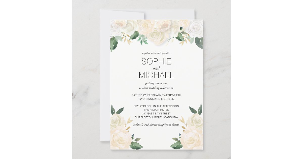 Wedding Invitation White Flowers | Zazzle