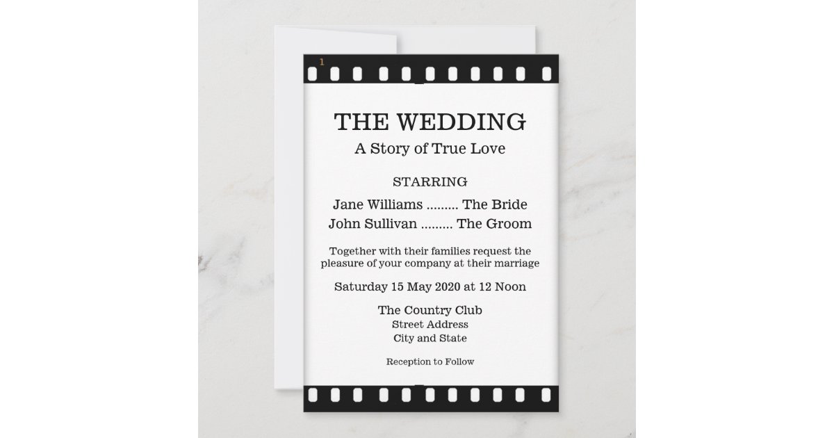 Wedding Invitation With A Movie Film Theme | Zazzle