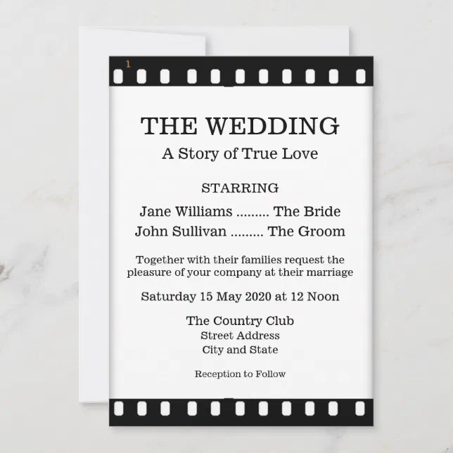Wedding Invitation With A Movie Film Theme | Zazzle