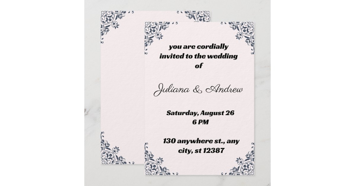 Wedding Invitation with Elegant Corner Designs | Zazzle