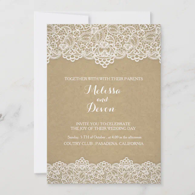 wedding invitation with lace | Zazzle