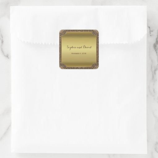 Wedding Invitations | Gold Glitter Custom Square Sticker | Zazzle