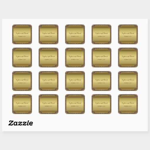 Wedding Invitations | Gold Glitter Custom Square Sticker | Zazzle