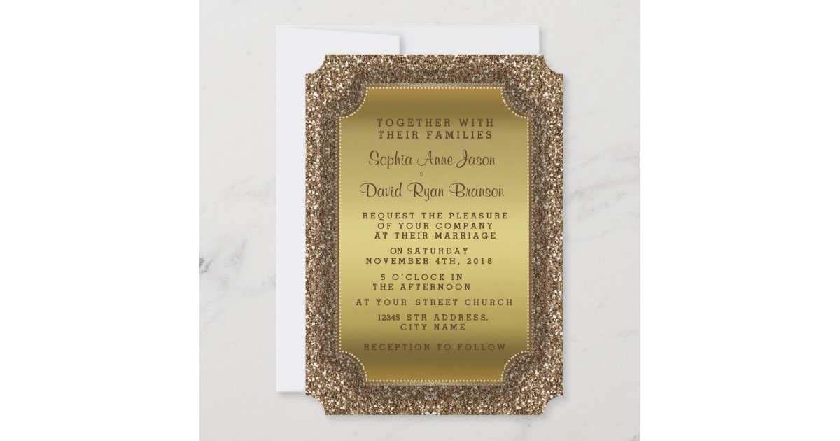 Wedding Invitations | Gold Glitter Invitation | Zazzle