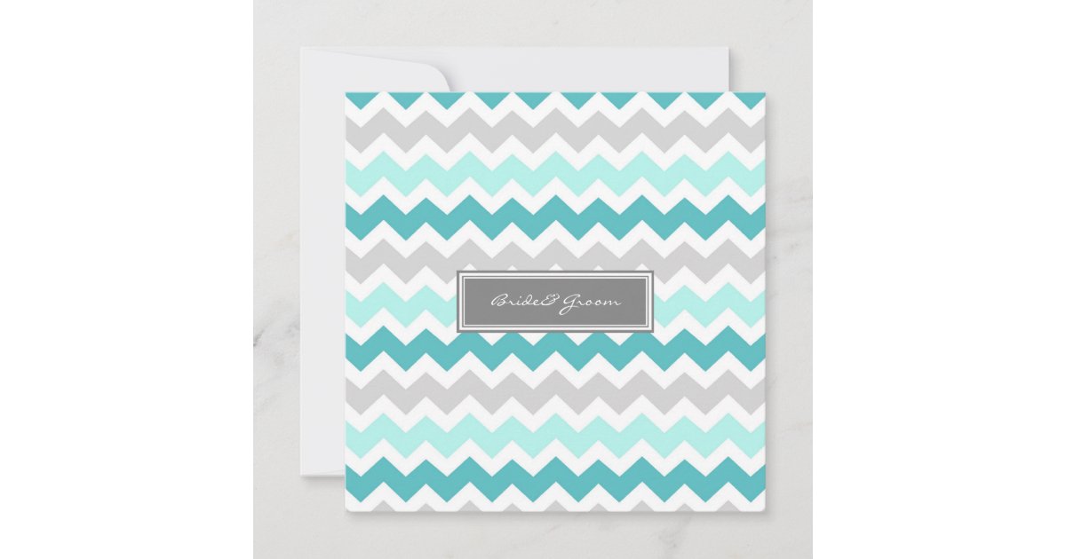 Wedding Invitations Grey Teal Chevron | Zazzle
