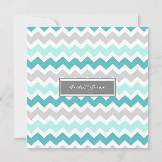 Wedding Invitations Grey Teal Chevron | Zazzle