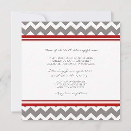 Wedding Invitations Red Grey Chevron | Zazzle