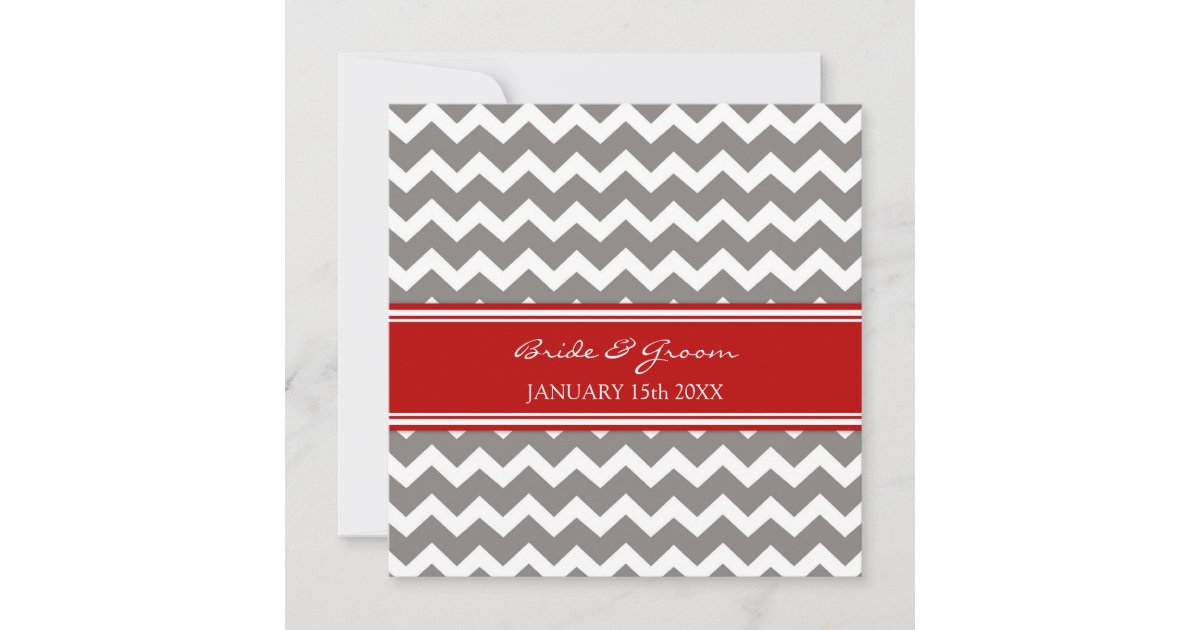Wedding Invitations Red Grey Chevron | Zazzle