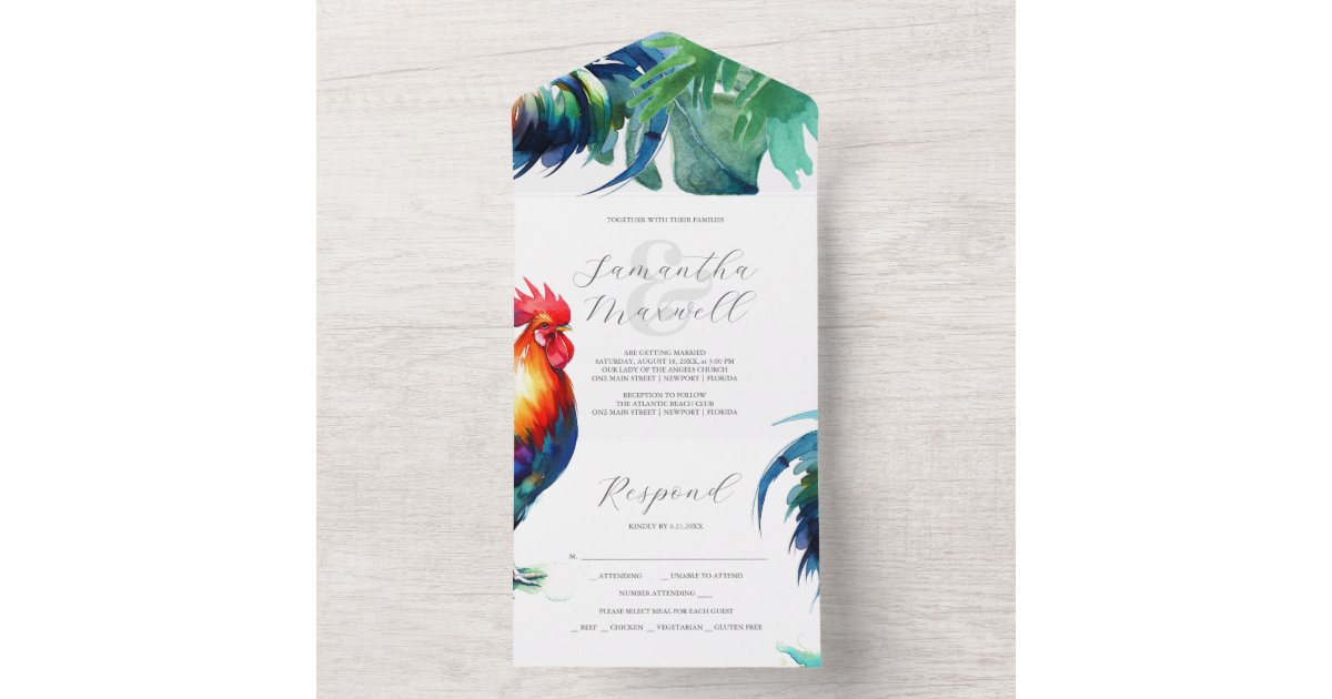 Wedding Invitations with RSVP Card Rooster | Zazzle