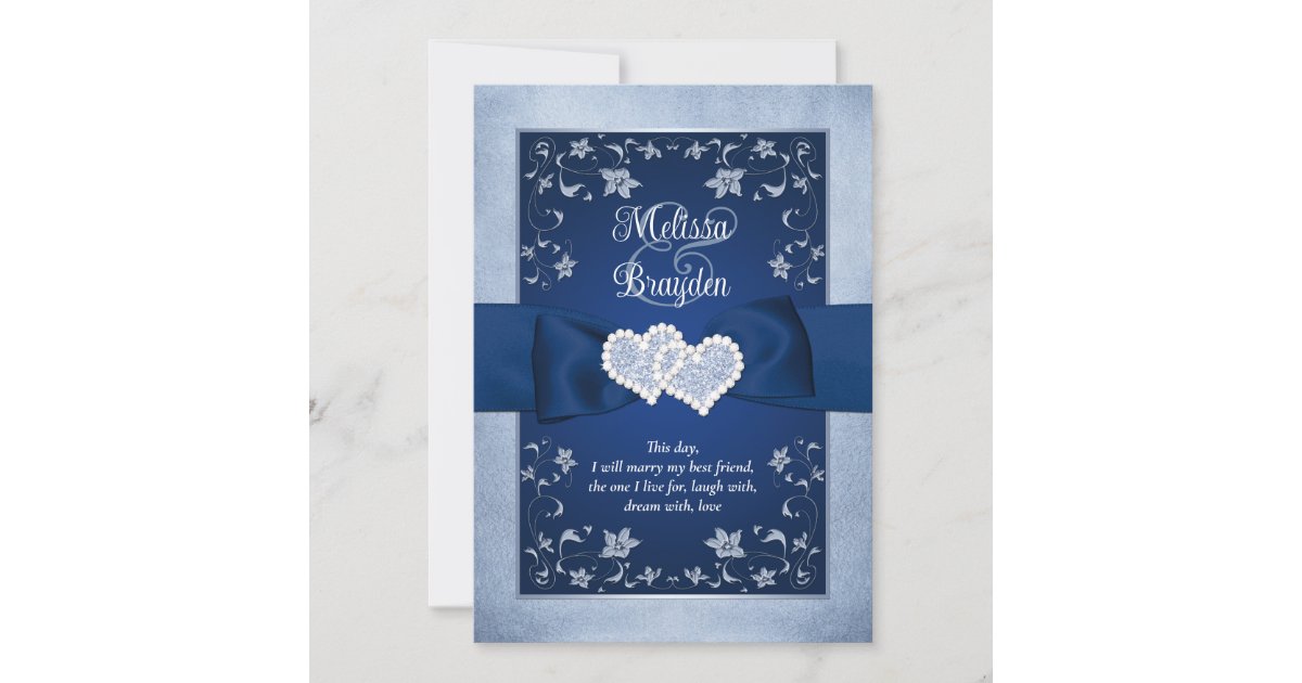 Wedding Invite | Royal Blue, Dusty Blue, Hearts | Zazzle