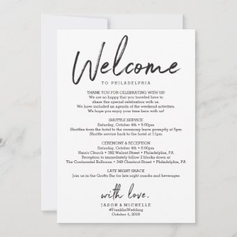 Wedding Itinerary Hotel Welcome Letter Details | Zazzle