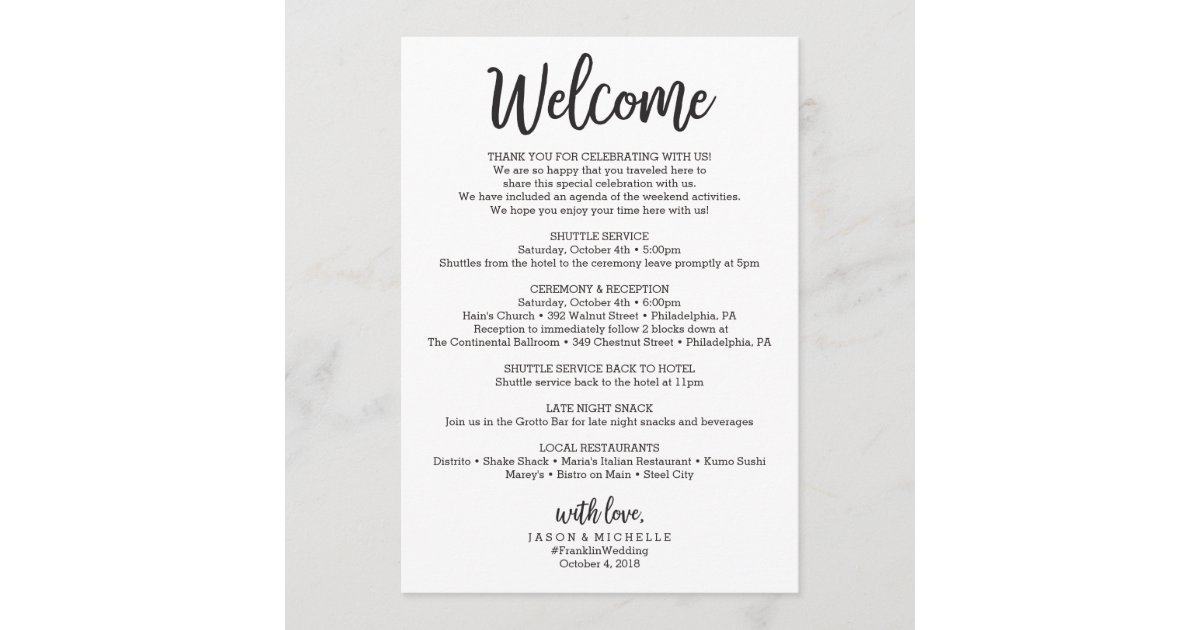 Wedding Itinerary - Wedding Welcome Letter Program | Zazzle