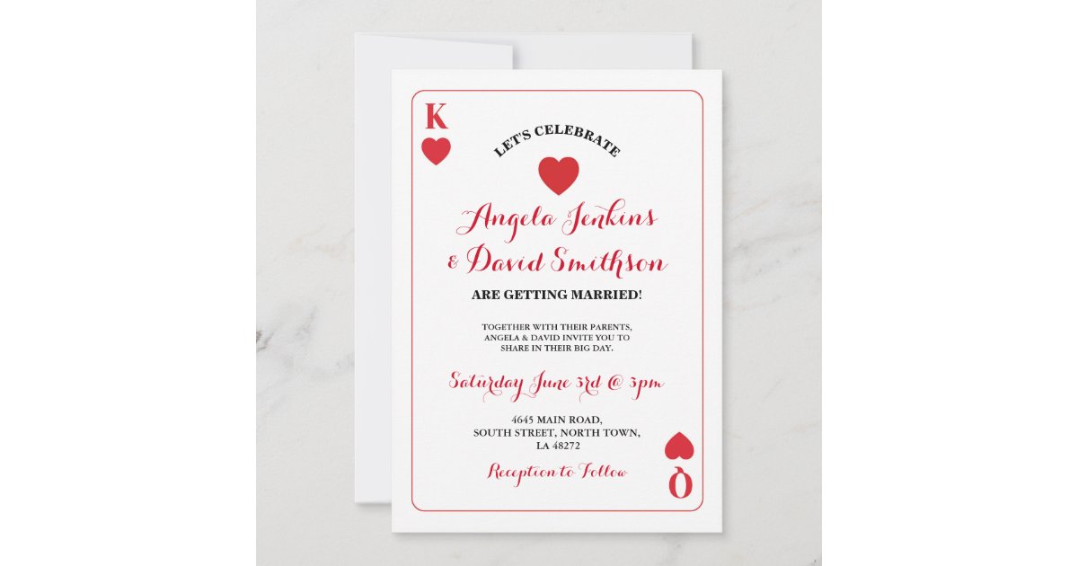 Wedding King Queen Hearts Playing Card Ace Invite | Zazzle