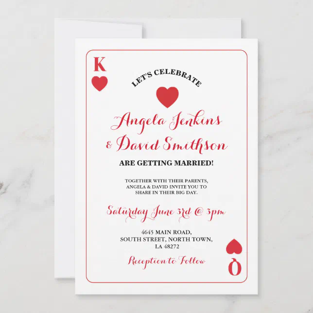 Wedding King Queen Hearts Playing Card Ace Invite | Zazzle