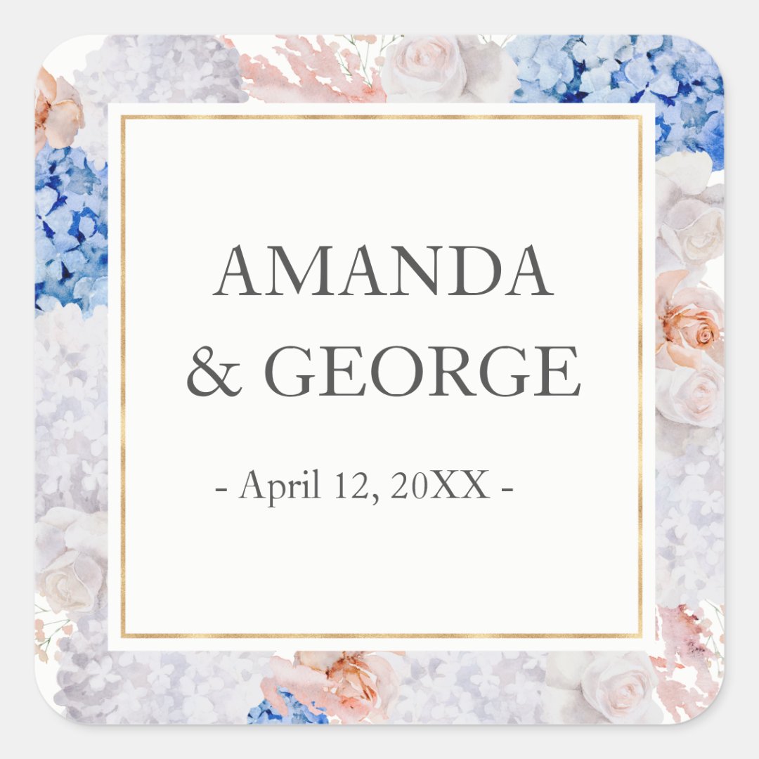 Wedding label pastel hydrangea and flowers | Zazzle