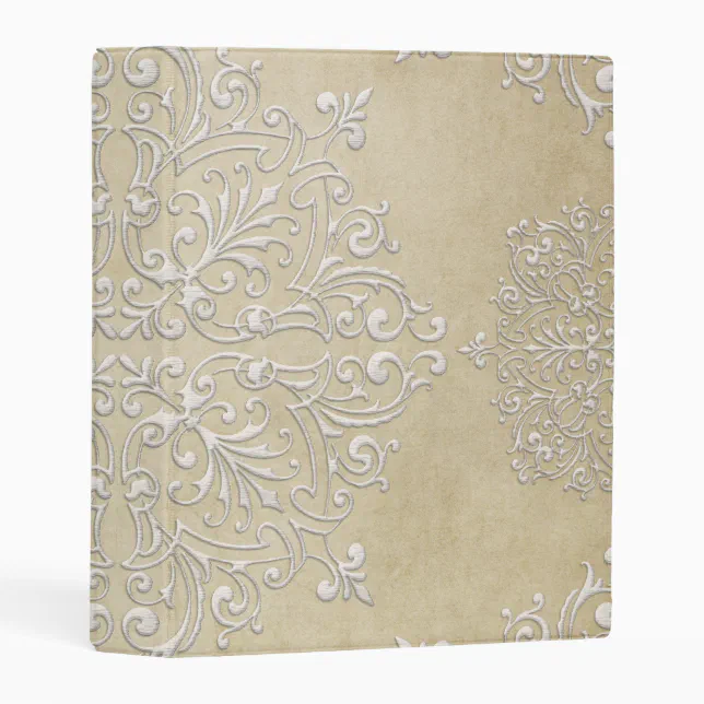 Wedding Lace on Beige Mini Binder | Zazzle