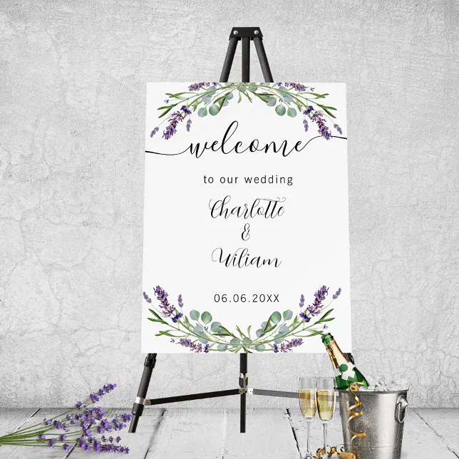 Wedding lavender eucalyptus greenery welcome foam board | Zazzle