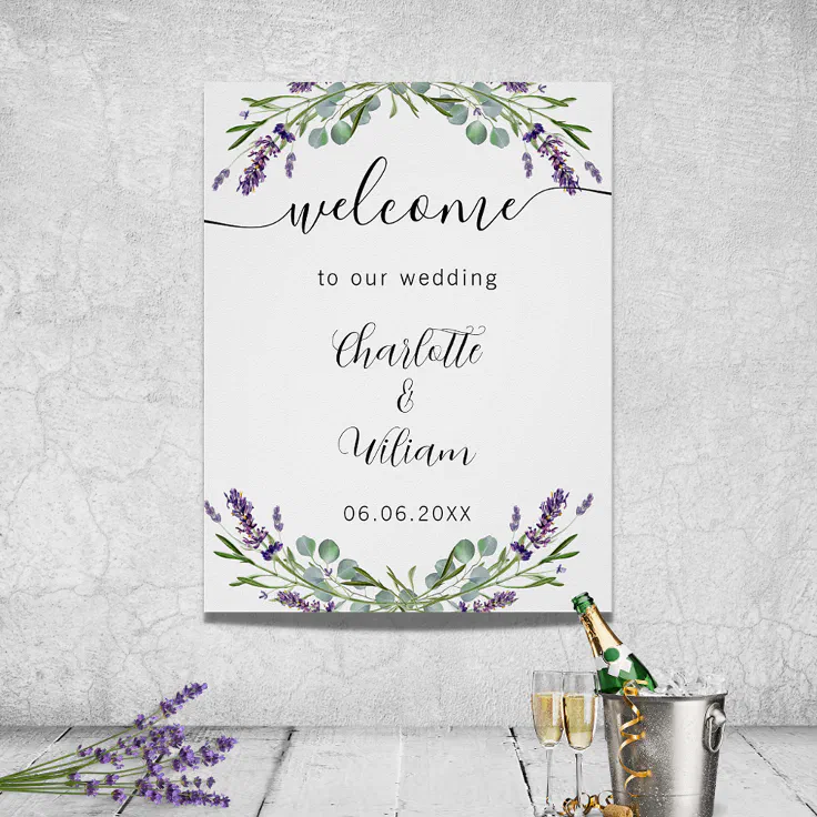 Wedding lavender eucalyptus greenery welcome poster | Zazzle