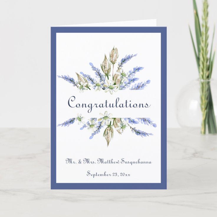 Wedding Lavender Floral Name Congratulations Card | Zazzle