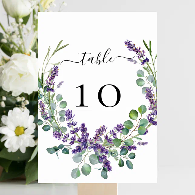 Wedding lavender florals eucalyptus greenery table number | Zazzle