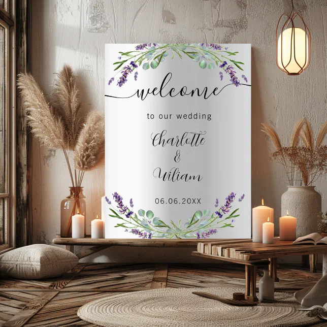 Wedding lavender silver eucalyptus welcome poster | Zazzle