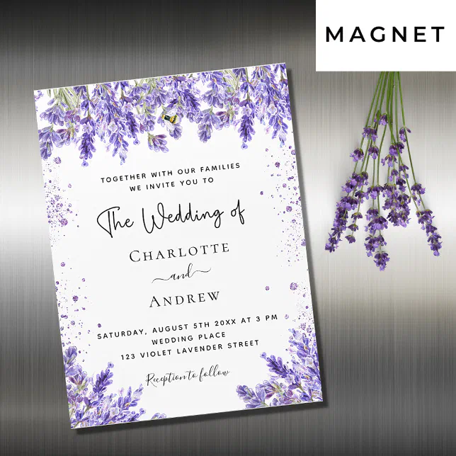 Wedding lavender violet floral luxury magnetic invitation | Zazzle