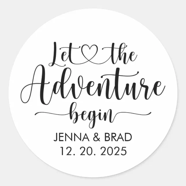 Wedding Let The Adventure Begin Classic Round Sticker | Zazzle