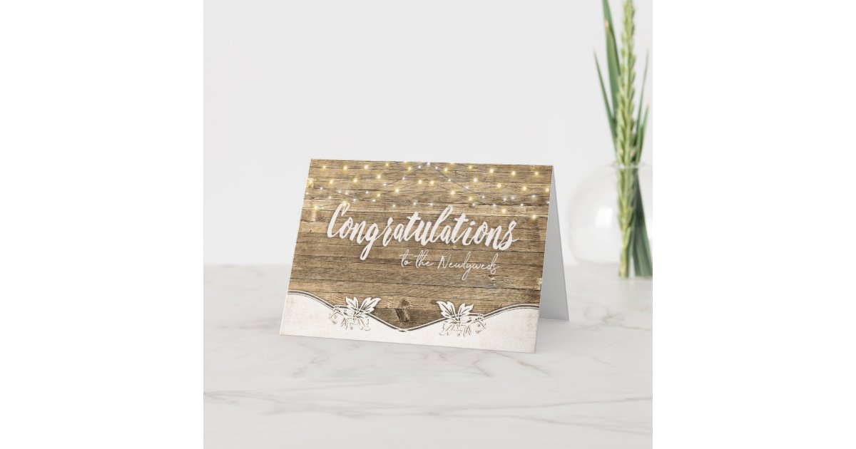 wedding lights on rustic wood card | Zazzle