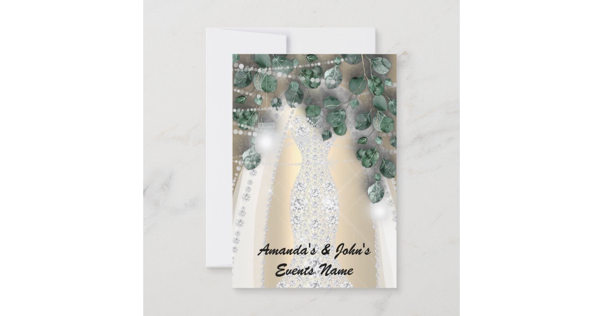 Wedding Lights Rustic Green Dress Diamond Gold Invitation | Zazzle